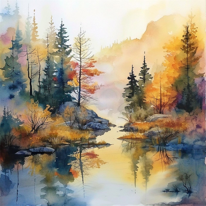Fall Water Colors Wall Art - Etsy