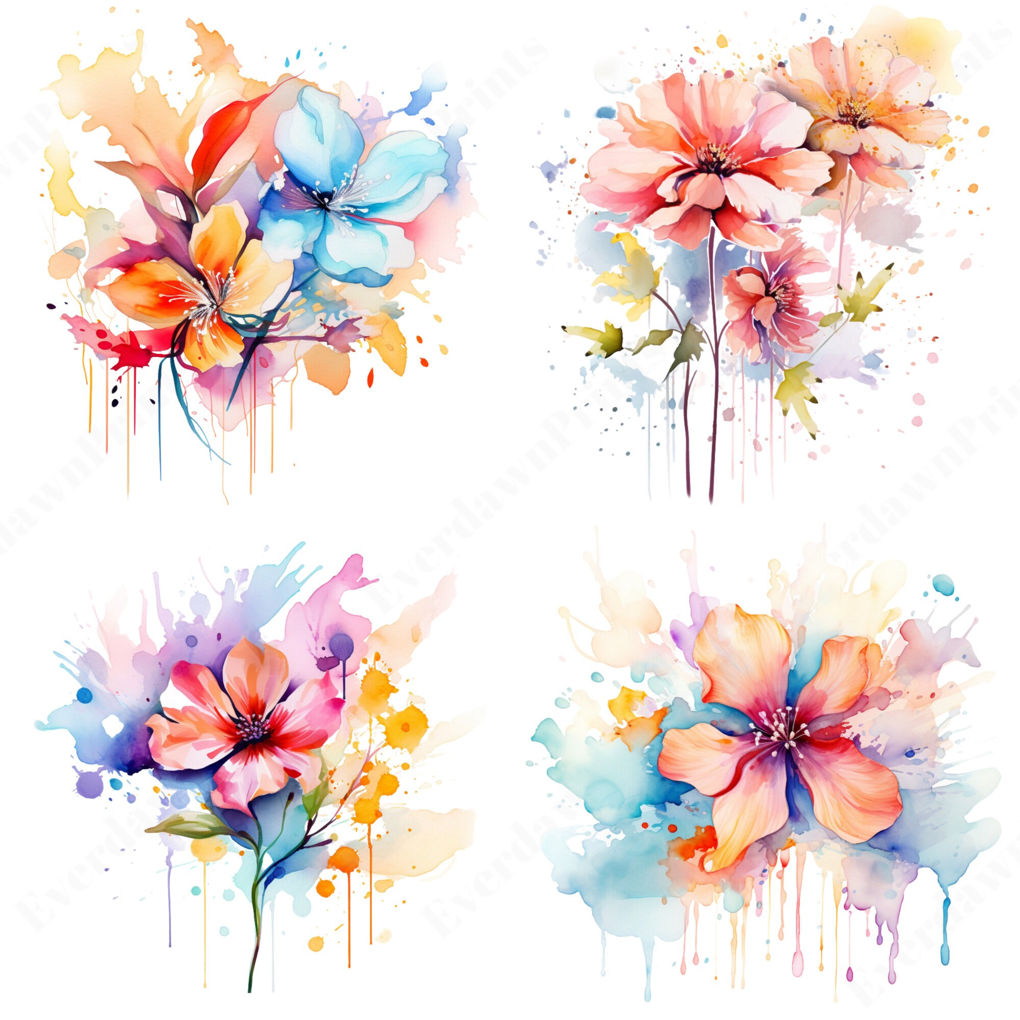 28 Watercolor Abstract Flowers Clipart, High Quality Transparent PNG ...