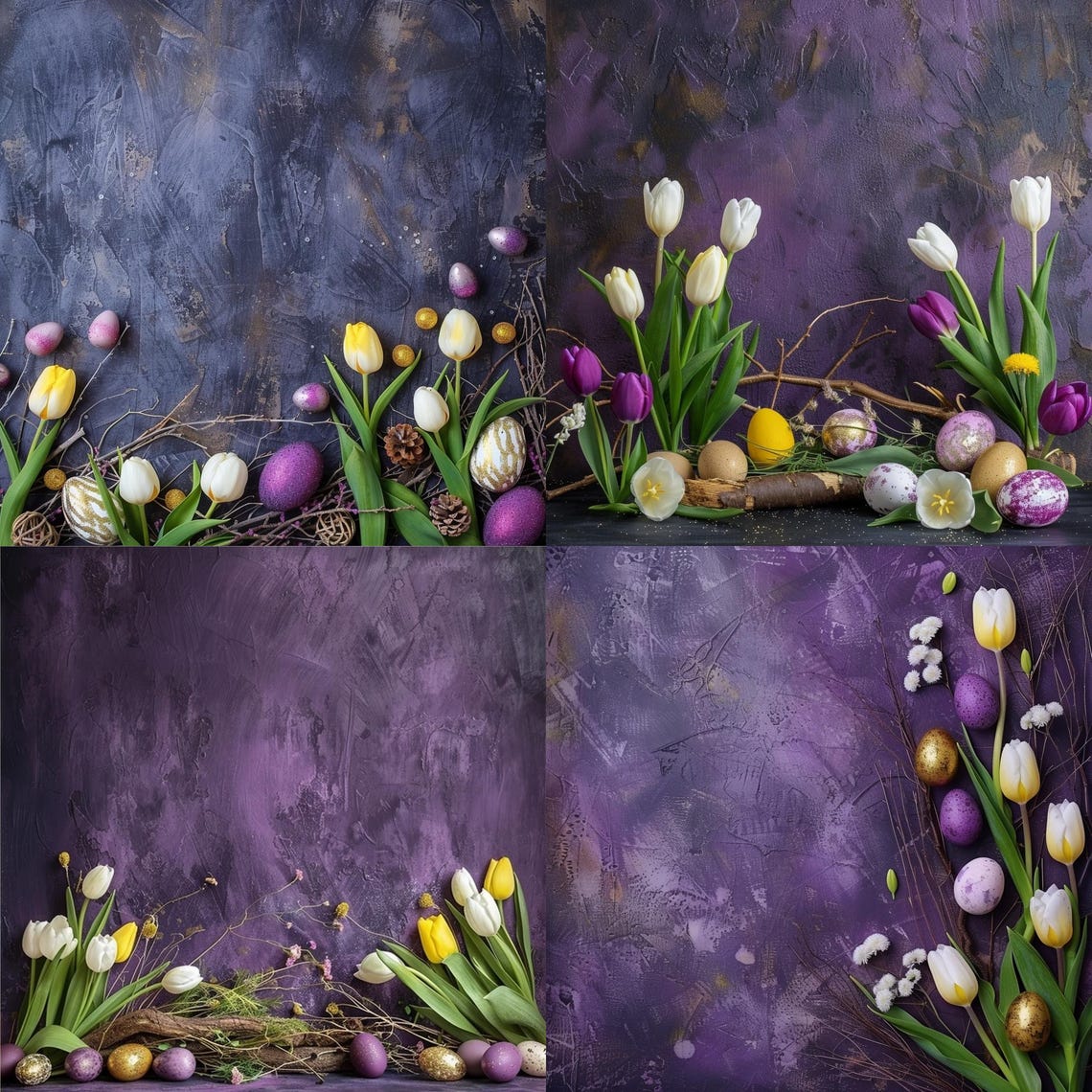 24 Spring Easter Egg Tulip Clipart, Purple Floral Background, Digital ...