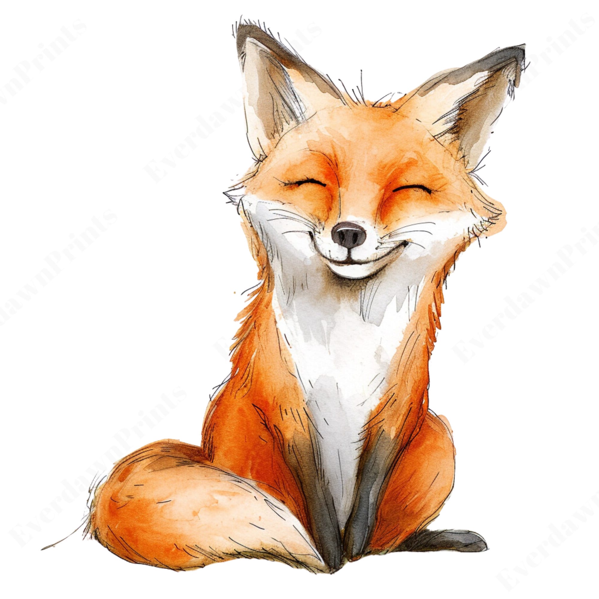 24 Happy Smiling Fox Watercolor Clipart, Transparent PNG, Baby Shower ...