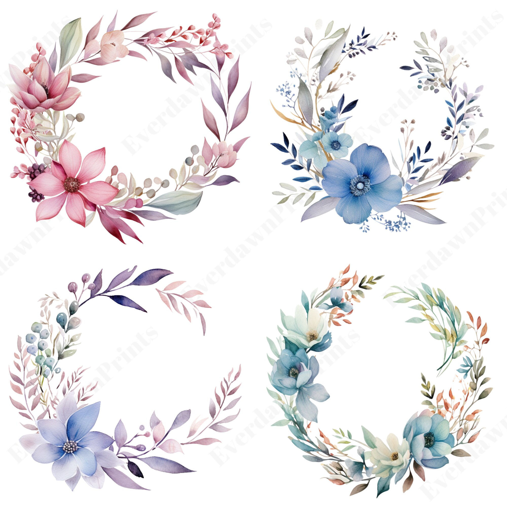 34 Flower Wreath Clipart, Flowers Arrangements, Watercolor Rustic ...