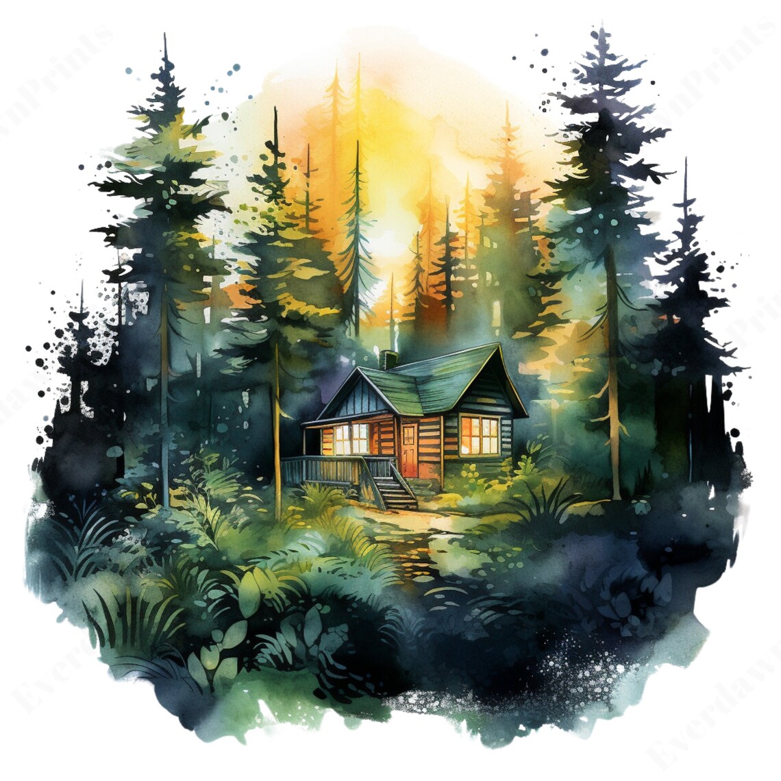 18 Cabin in the Woods, Watercolor Forest Background, High Quality PNG ...