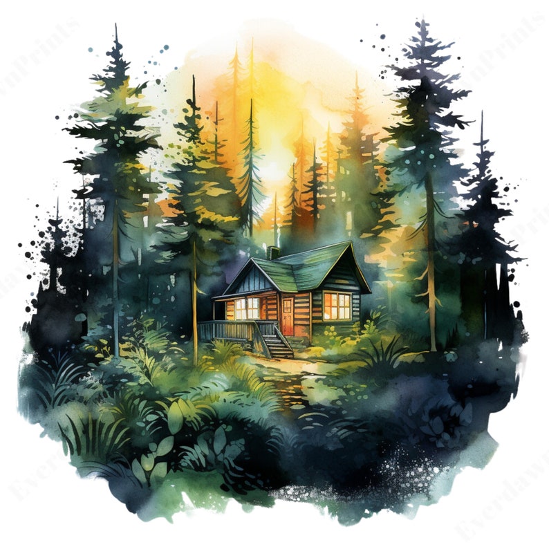 18 Cabin in the Woods, Watercolor Forest Background, High Quality PNG ...