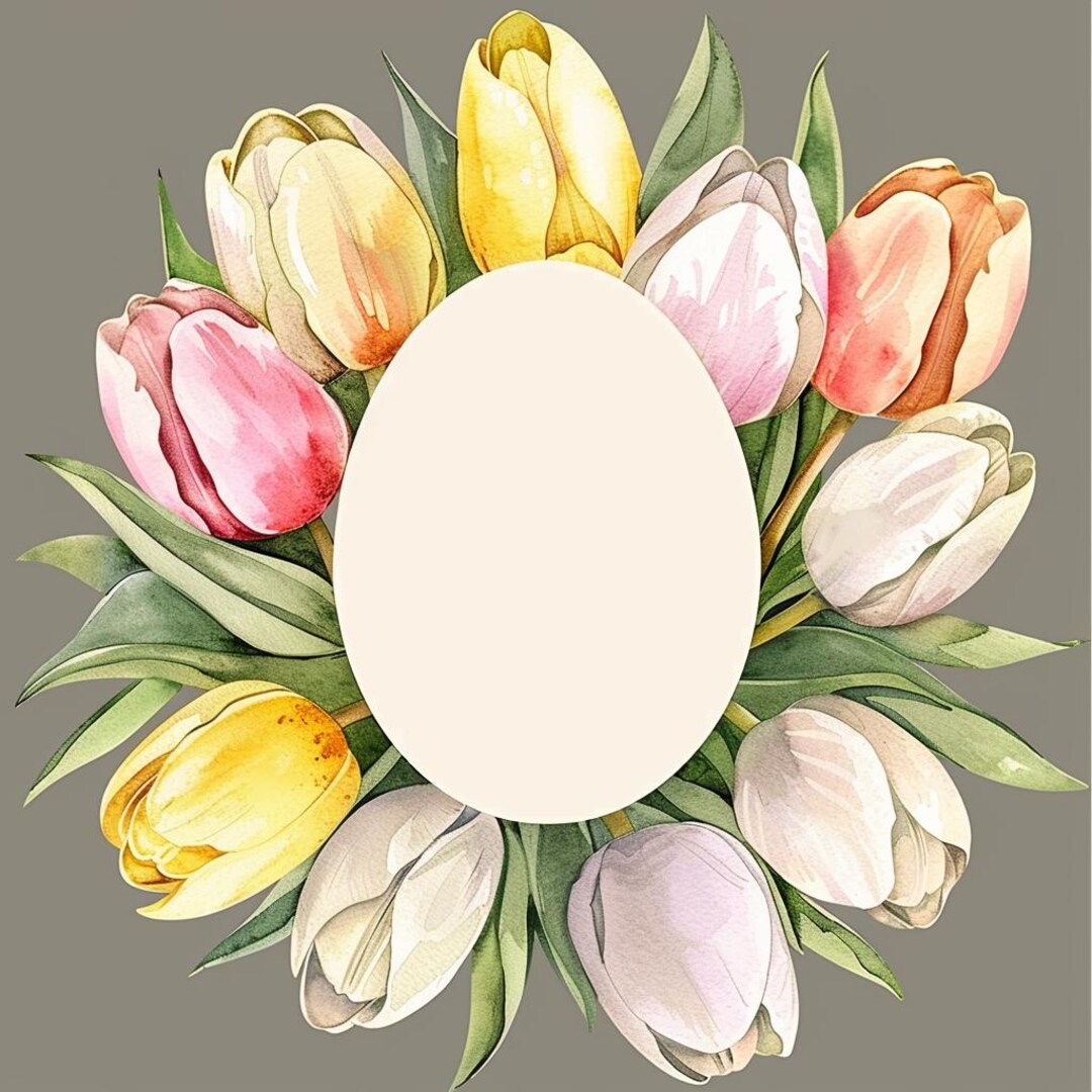 24 Tulip Flower Frame Clipart, Floral Wreath Clipart, Watercolor Tulips ...