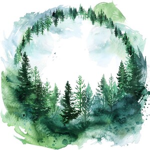 24 Watercolor Nature Clipart, Green Forest Trees Clip Art, Hand Painted ...
