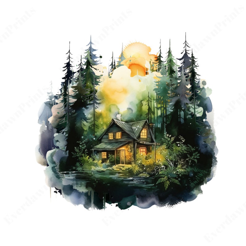18 Cabin in the Woods, Watercolor Forest Background, High Quality PNG ...