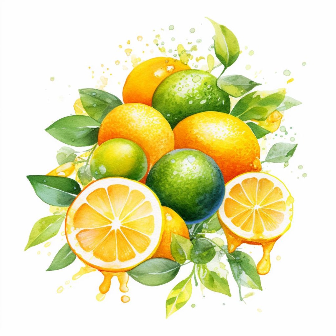 24 Watercolor Citrus Fruit Clipart, Transparent PNG Clipart Set, Fresh ...
