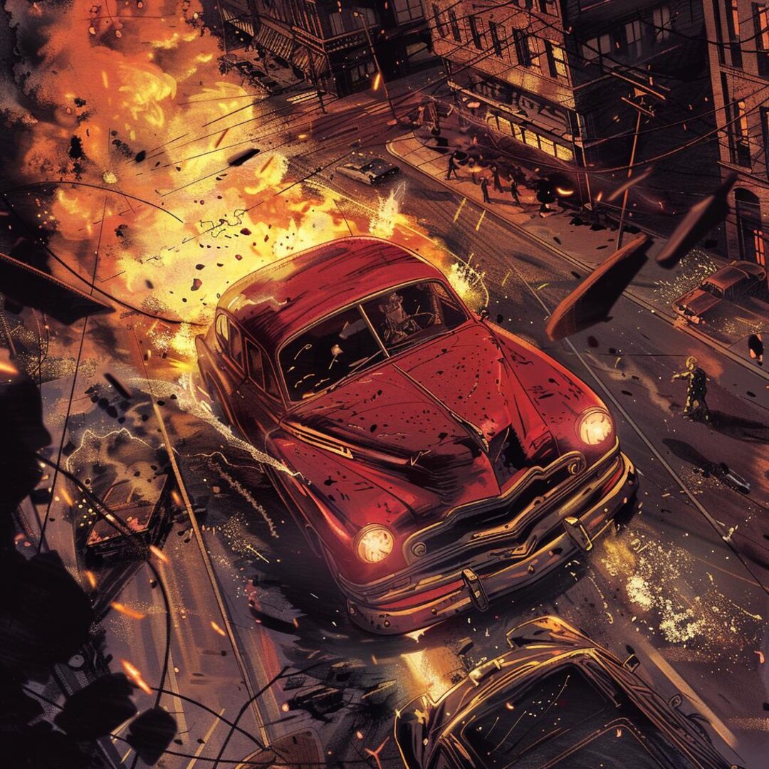 24 Vintage Comic Style Car Chase Clipart, Retro Car Chase Illustration ...