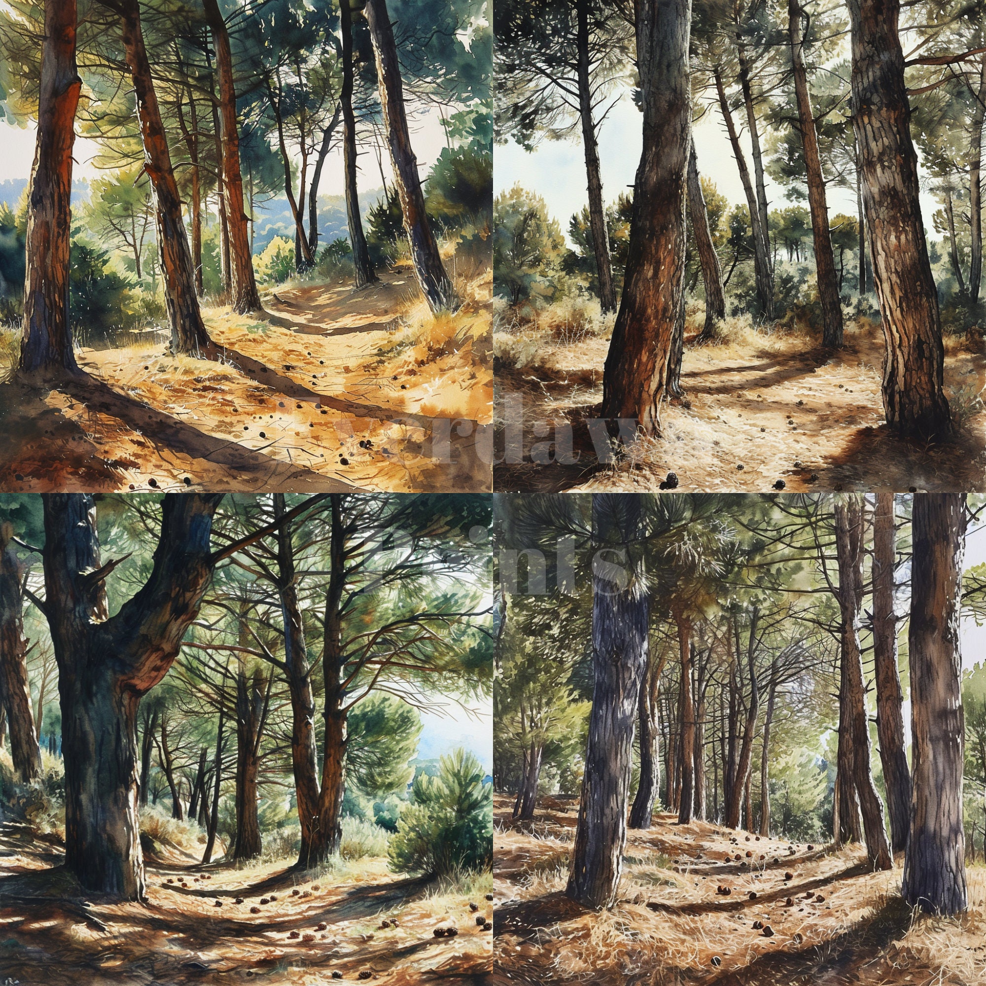 24 Mediterranean Pine Trees Watercolor Clipart - Watercolor Forest ...