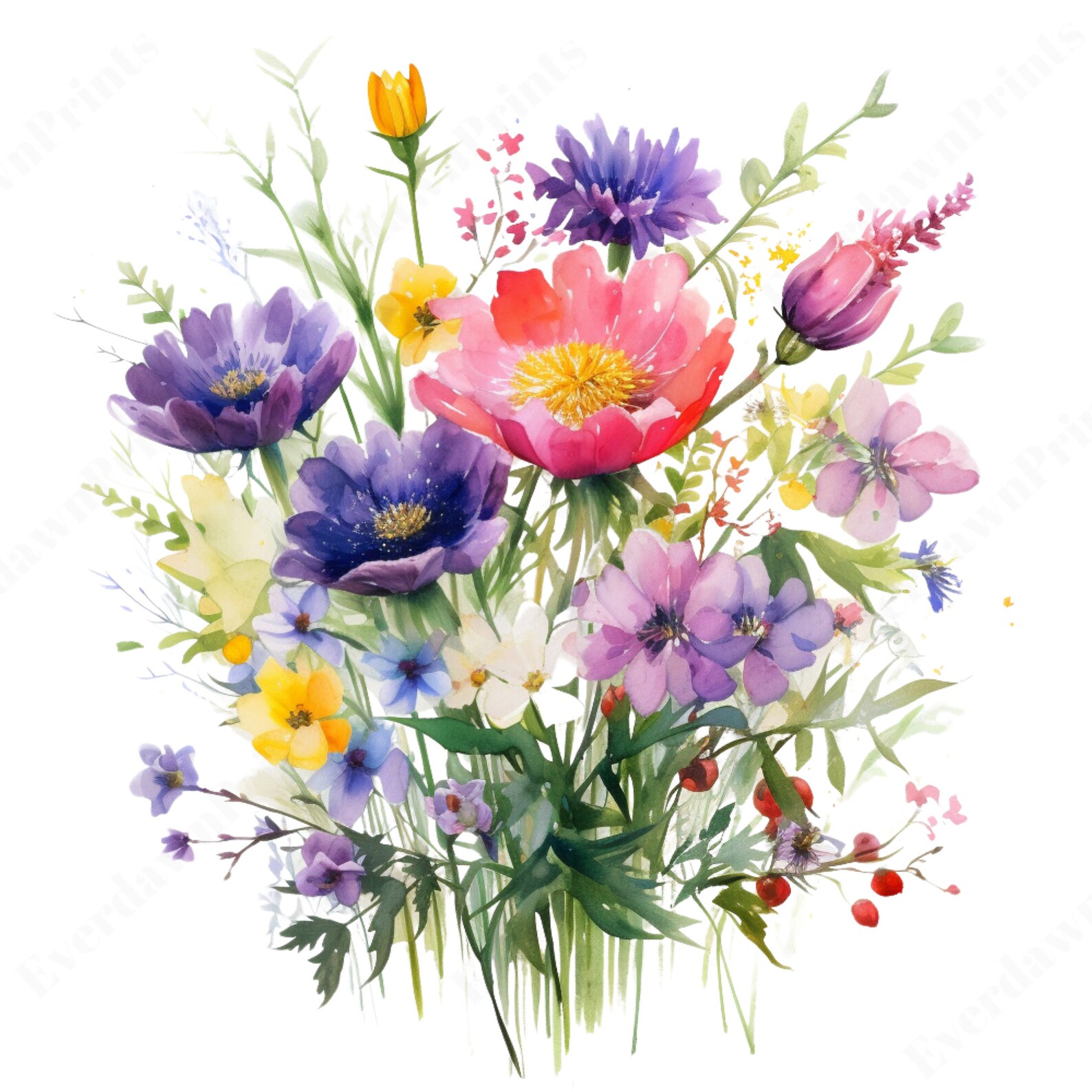 15 Watercolor Colorful Flowers Clipart, Watercolor, High Quality ...
