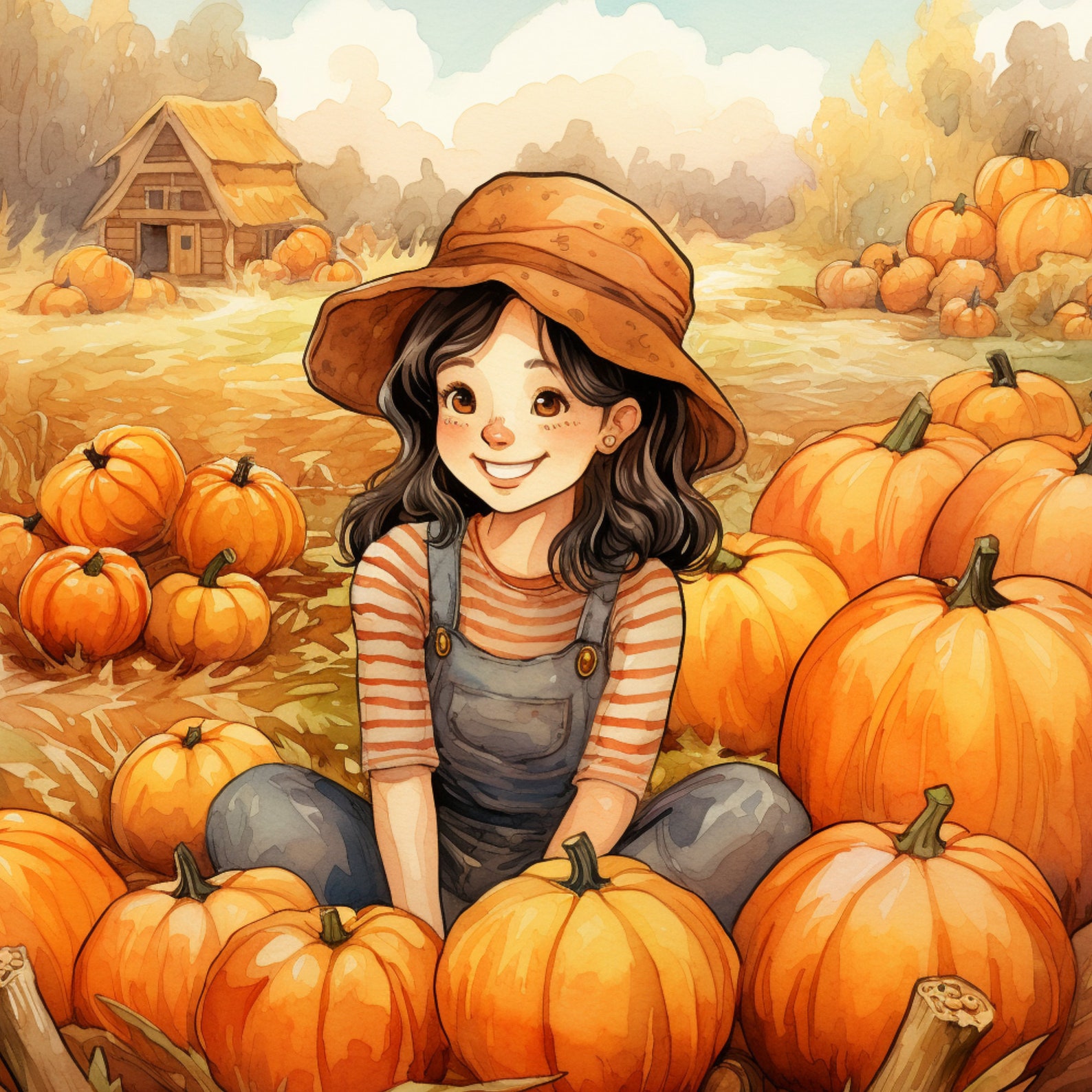 19 Watercolor Pumpkin Patch Girl Clipart, Clipart, PNG, Autumn Girl ...
