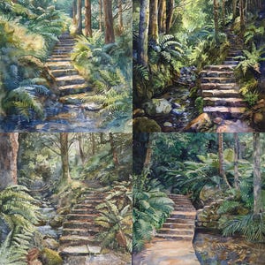 32 Forest Steps Clipart, Watercolor Jungle Clipart, Ferns Clipart ...