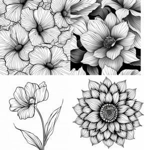 48 Floral Clipart Set, Line Art Flowers, Digital Download Clipart, Hand ...