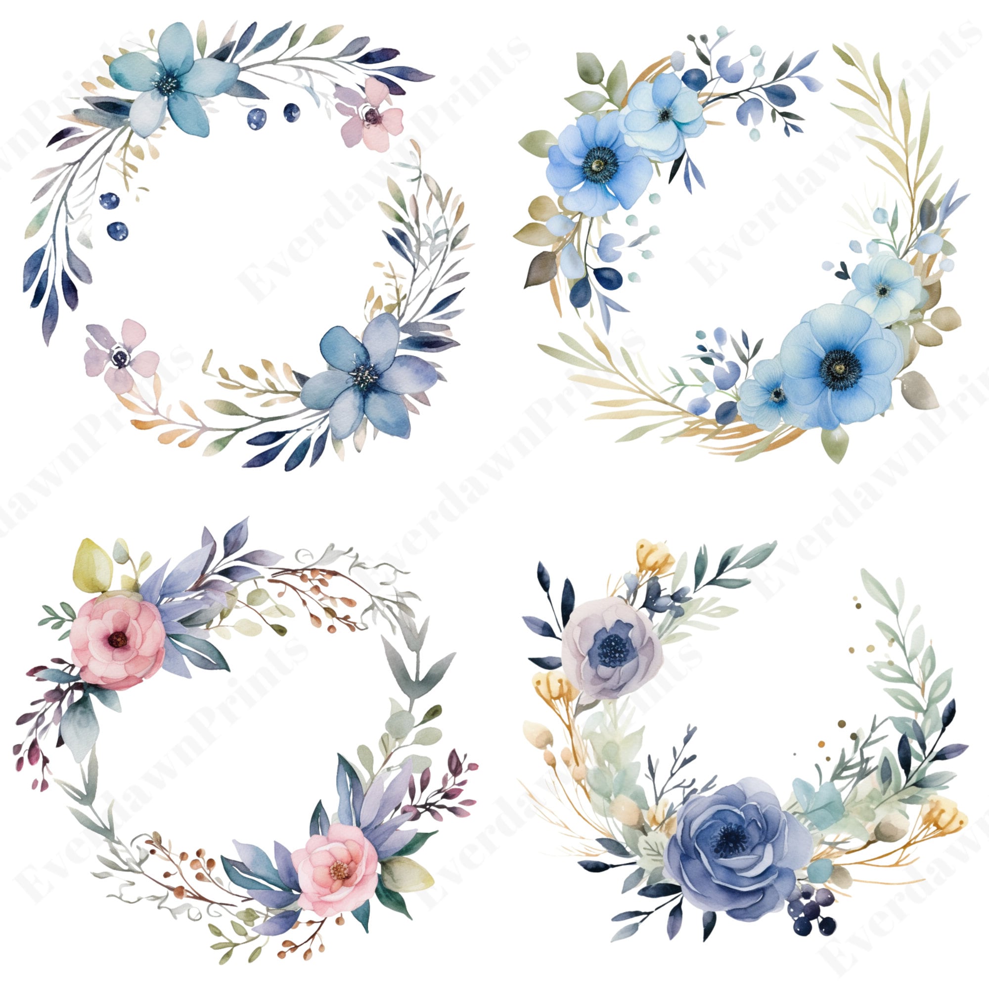 34 Flower Wreath Clipart, Flowers Arrangements, Watercolor Rustic ...