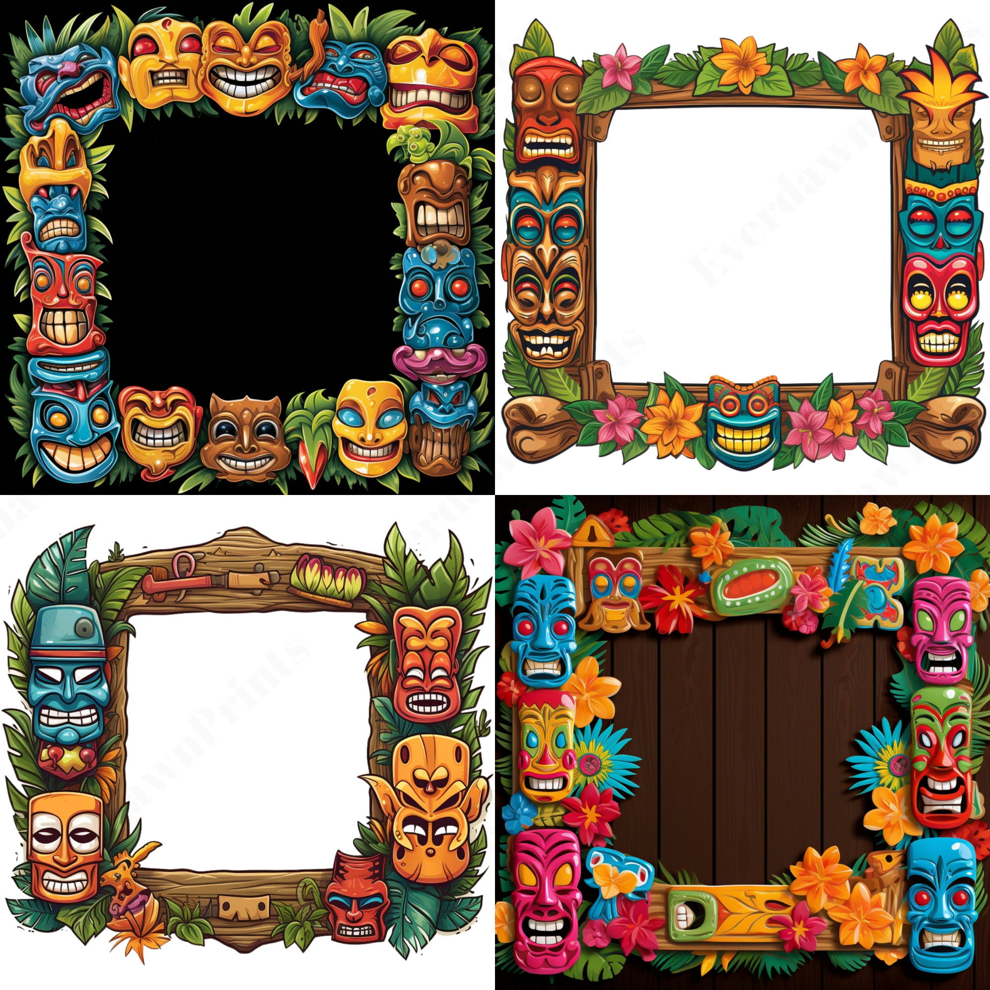52 Watercolor Tiki Frames, Party Frames, Hawai Borders, Hawai Frames ...