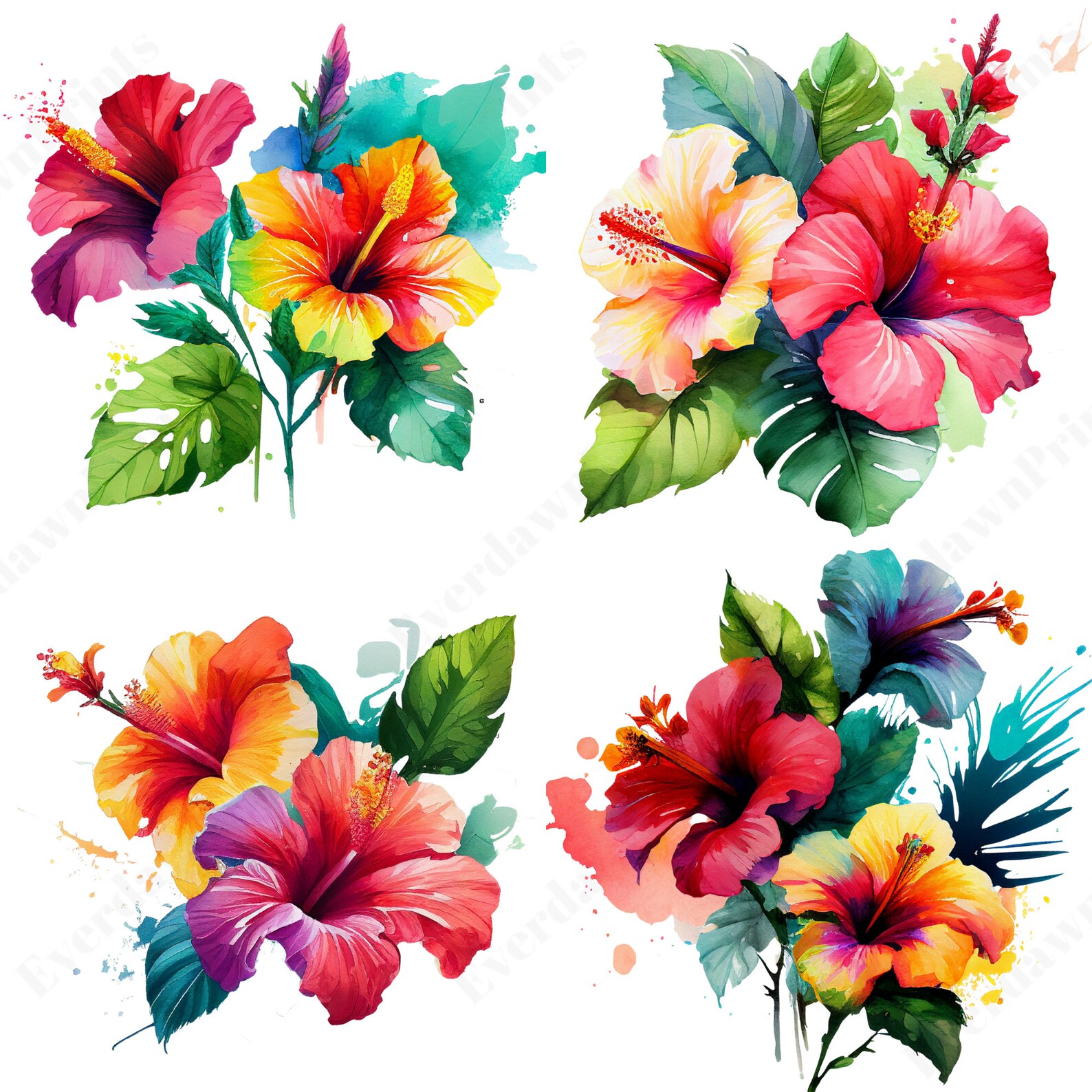 16 Watercolor Hibiscus Flowers Clipart, High Quality Transparent PNG ...