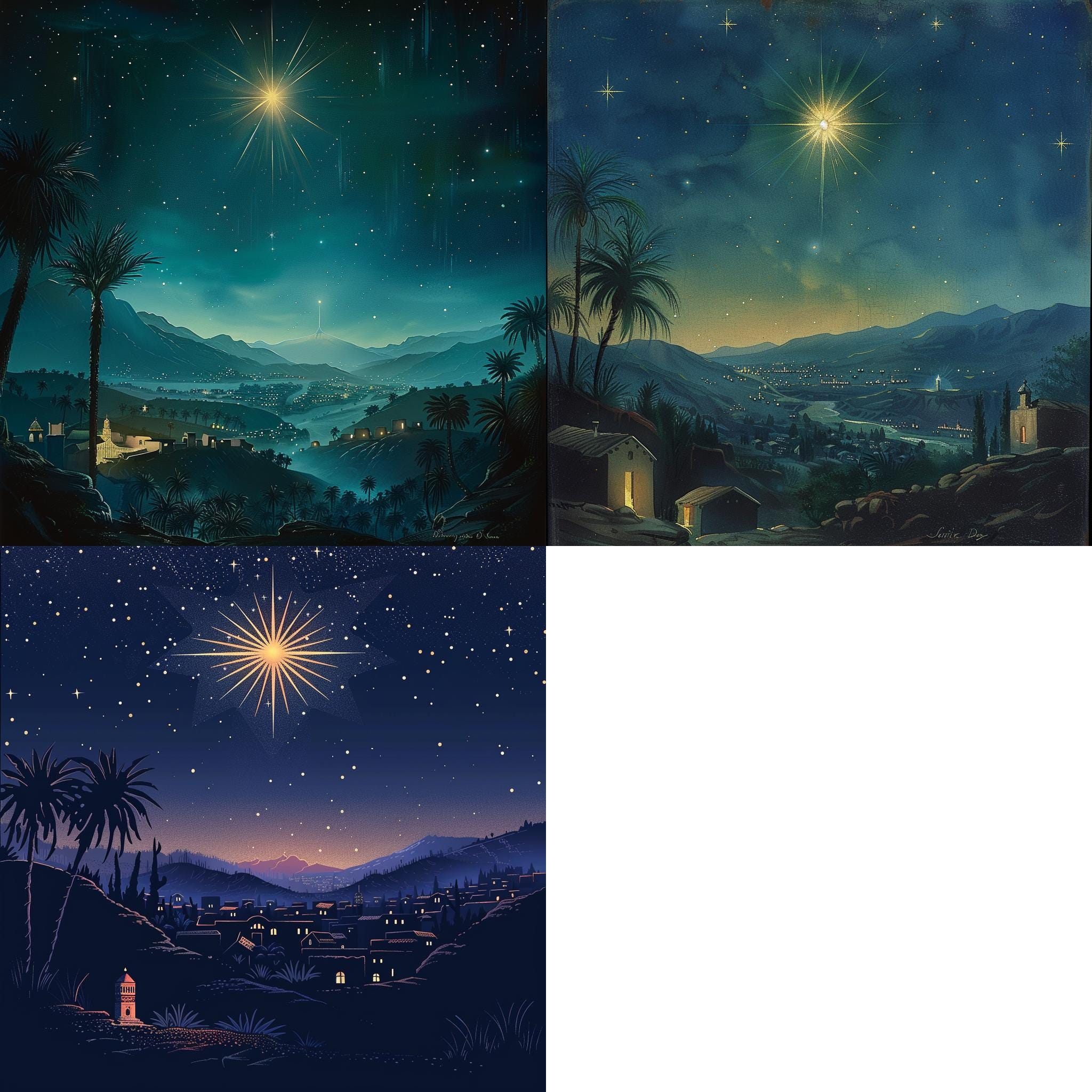 24 Starry Night Bethlehem Scene Clipart, Christmas Star Over City ...