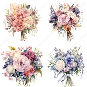 20 Romantic Wedding Bouquet Clipart, Floral Clipart, Watercolor Flowers ...