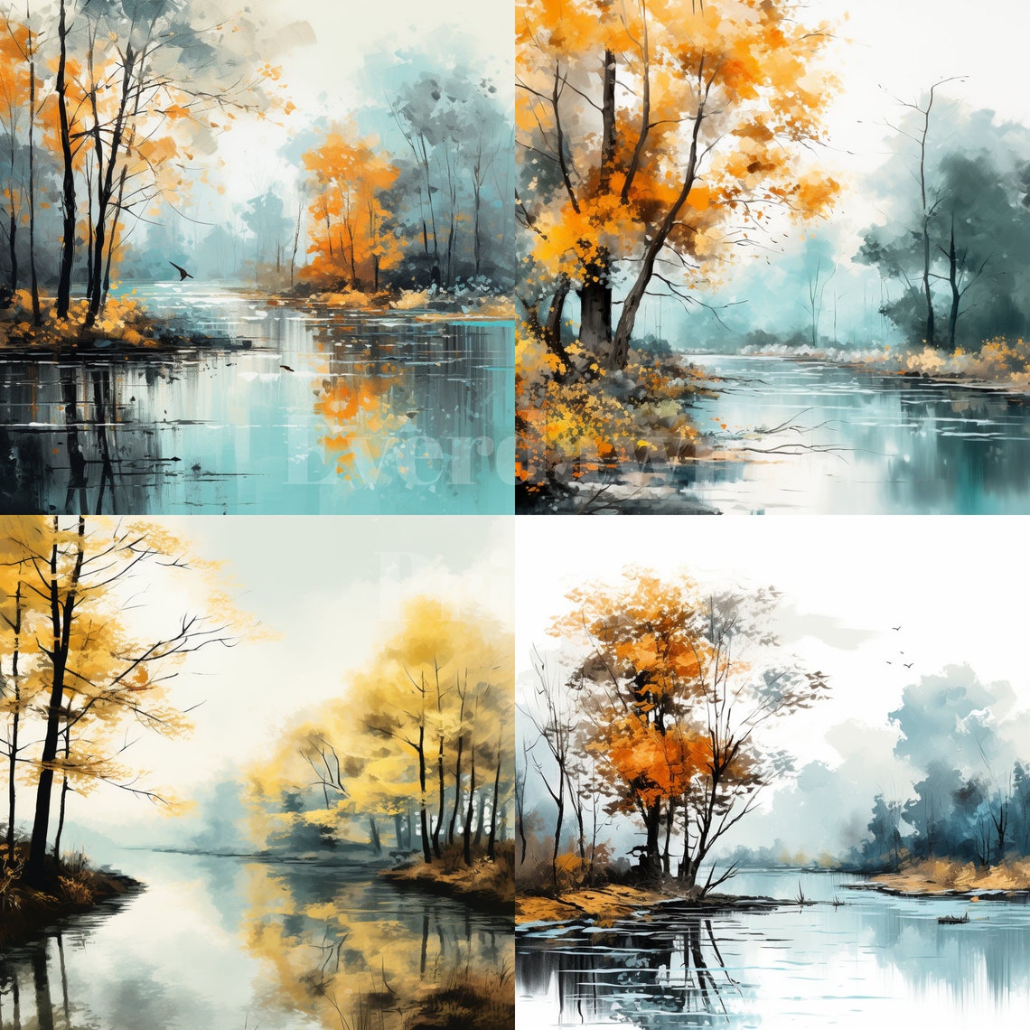 20 Autumn Trees Near a River Watercolor Clipart - Watercolor Forest ...
