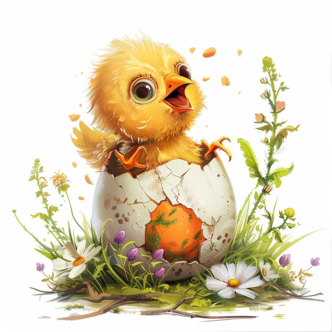 28 Easter Chick Clipart, Baby Chicken Hatching, Egg Shell Art, Floral ...