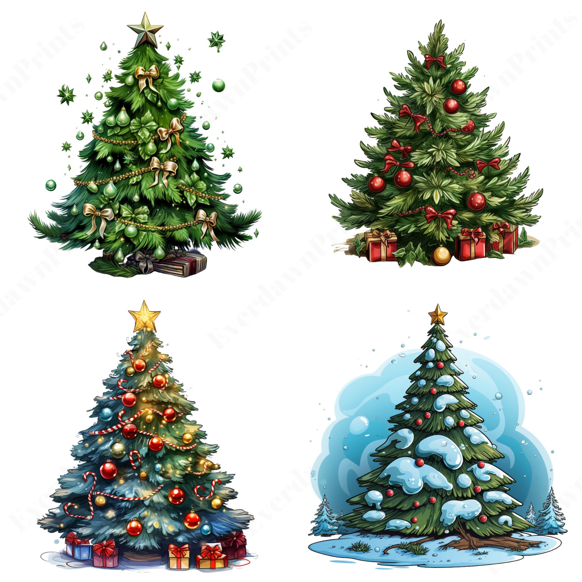 21 Christmas Tree Clipart, Transparent PNG, Watercolor Christmas ...