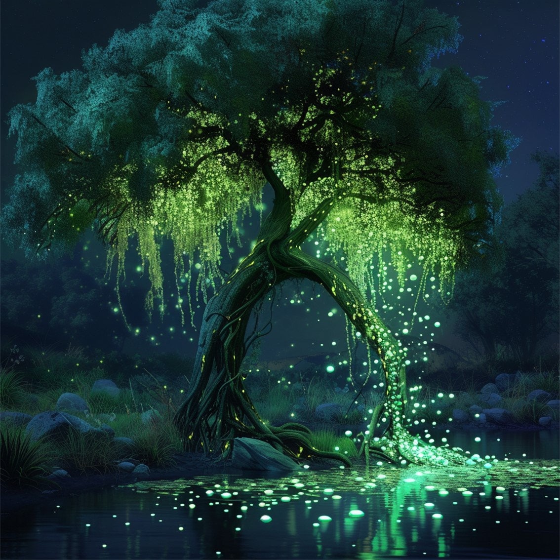 18 Bioluminescent Algae Mystical Tree Clipart, Watercolor Backgrounds ...