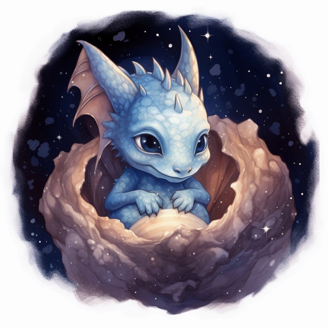 Watercolor Baby Dragon Clipart – Fantasy Nest PNG Graphics (digital ...