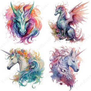 24 Magical Fantasy Creatures Clipart - Watercolor - Transparent PNG ...