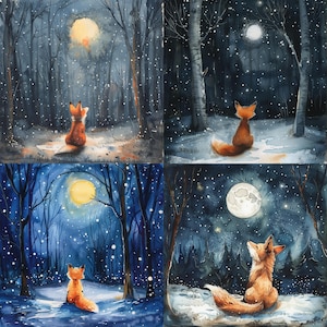 24 Woodland Fox Under the Moon Clipart, Winter Forest Animal Clipart ...