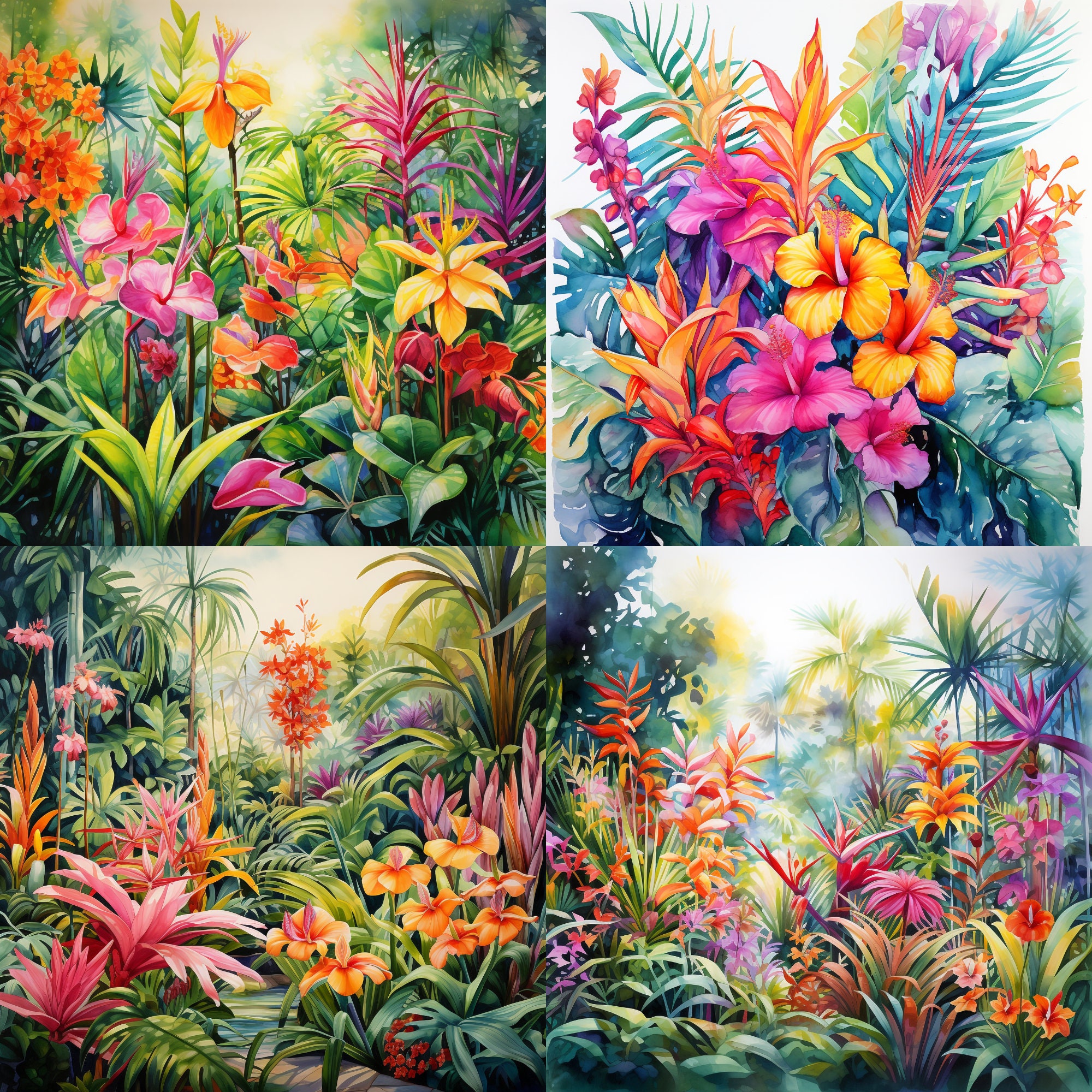 27 Watercolor Tropical Bloom Clipart, Summer Clipart, Tropical Greenery ...