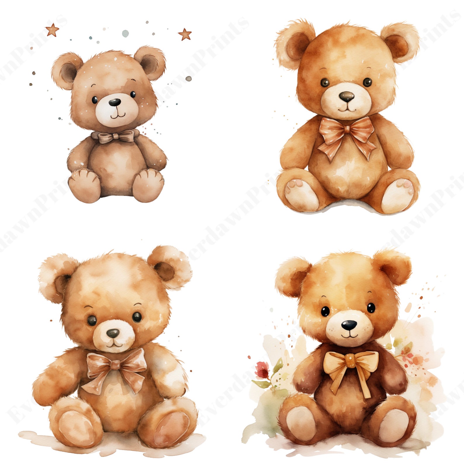 31 Teddy Bear Watercolor Clipart Volume 2, Transparent PNG, Bear Baby ...