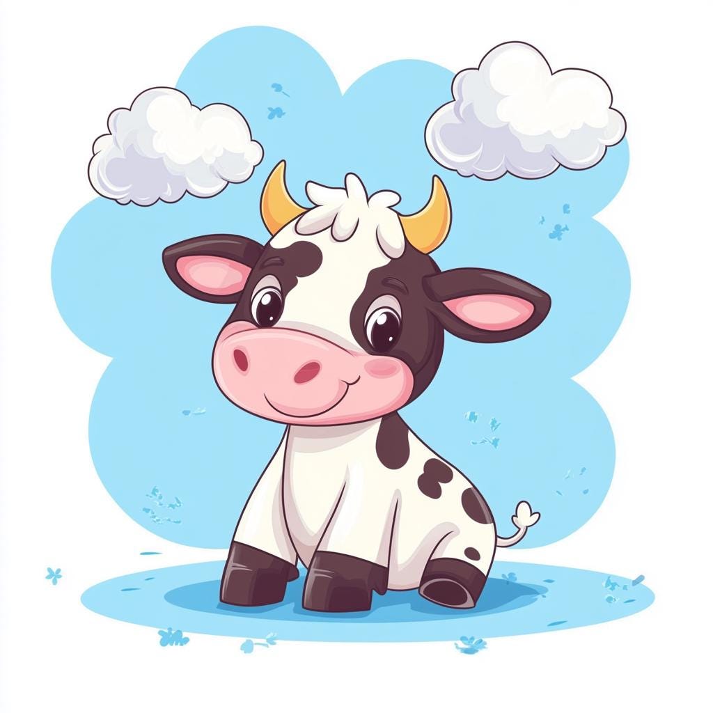 24 Cute Cow Cartoon Clipart, Baby Farm Animal Clip Art, Nursery Wall ...