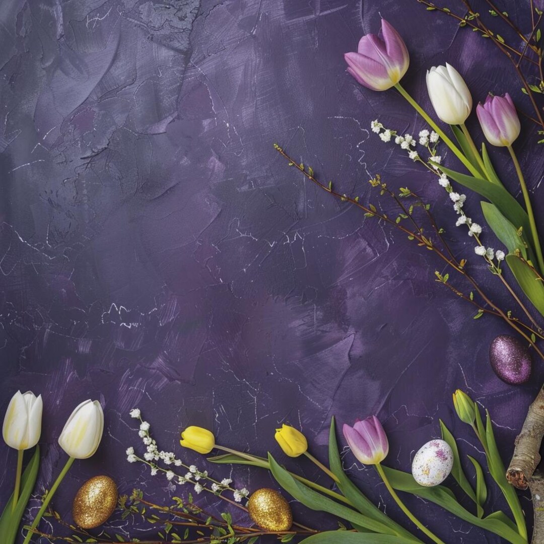 24 Spring Easter Egg Tulip Clipart, Purple Floral Background, Digital ...