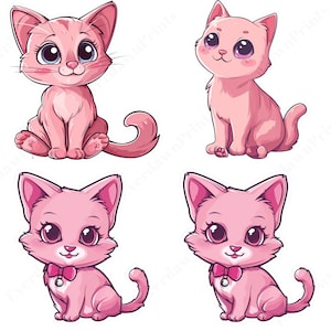 21 Cute Cartoon Pink Kitten Sticker, Adorable Cat Clipart, Perfect for ...