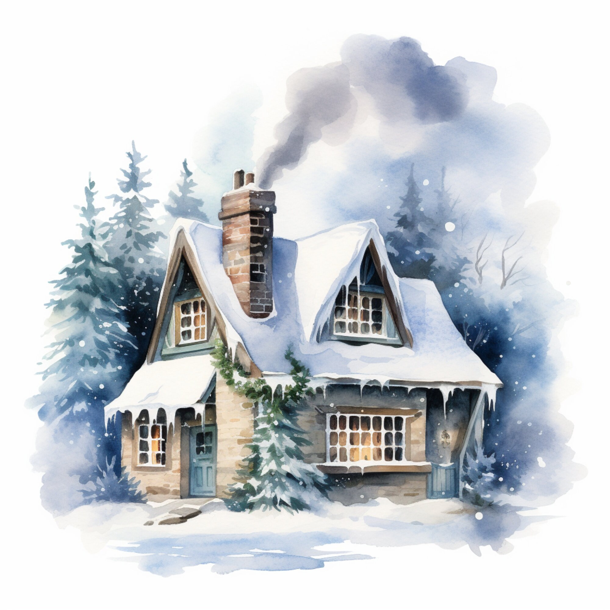 28 Watercolor Snowy Cottage Clipart, High Quality PNG, 300 Dpi, Cozy ...