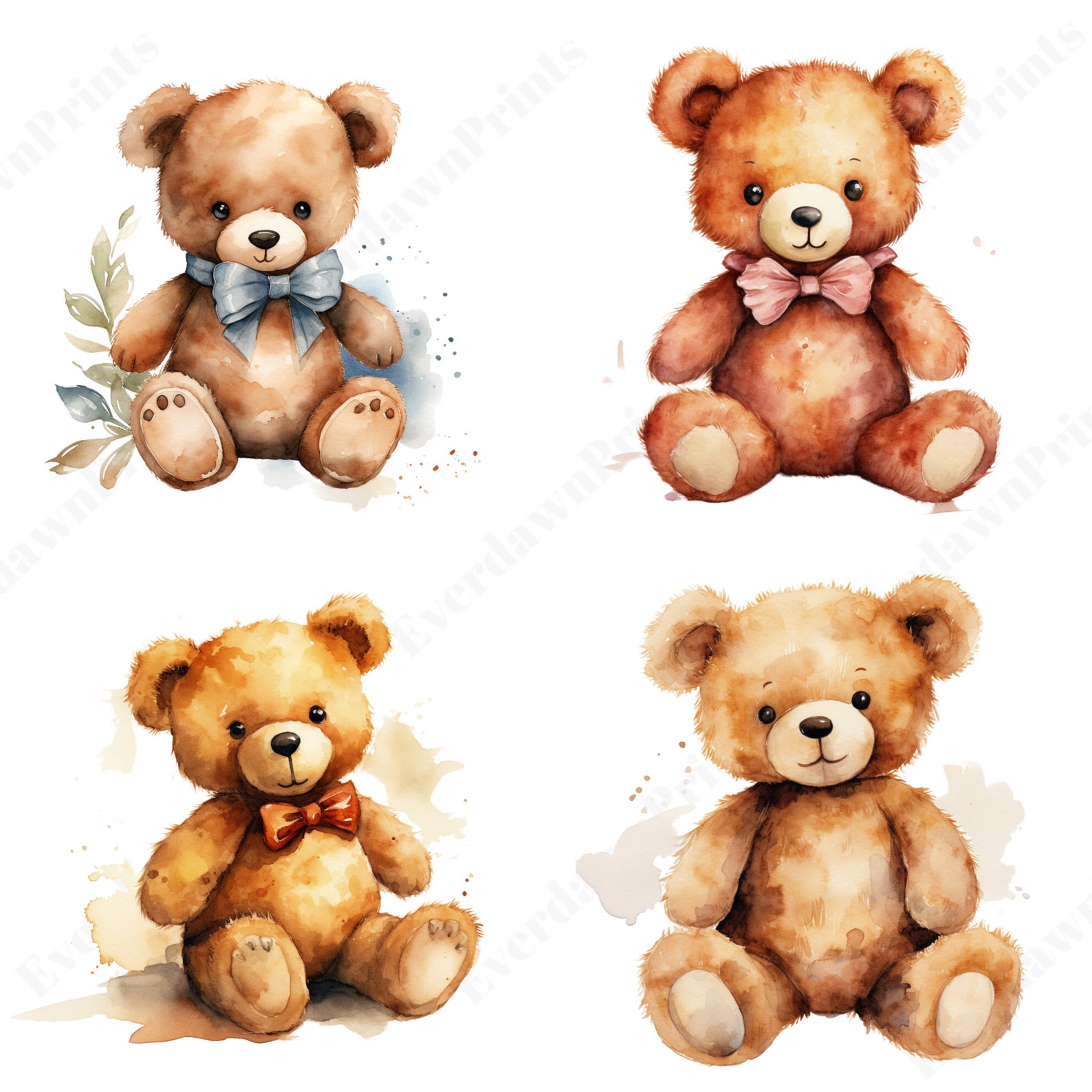31 Teddy Bear Watercolor Clipart Volume 2, Transparent PNG, Bear Baby ...