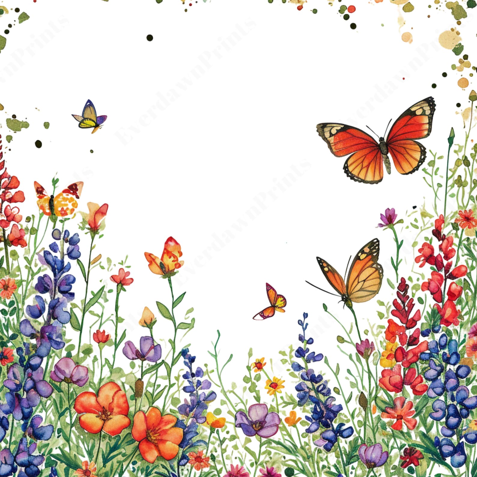 16 Watercolor Butterfly Garden Clipart, Floral Nature Artwork, Vibrant ...