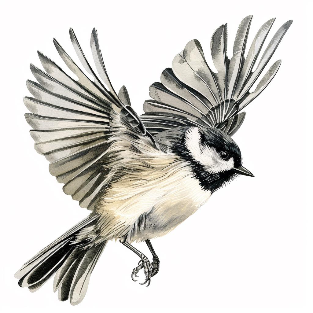 Chickadee Clipart, Detailed Flying Bird Illustration (digital Download ...