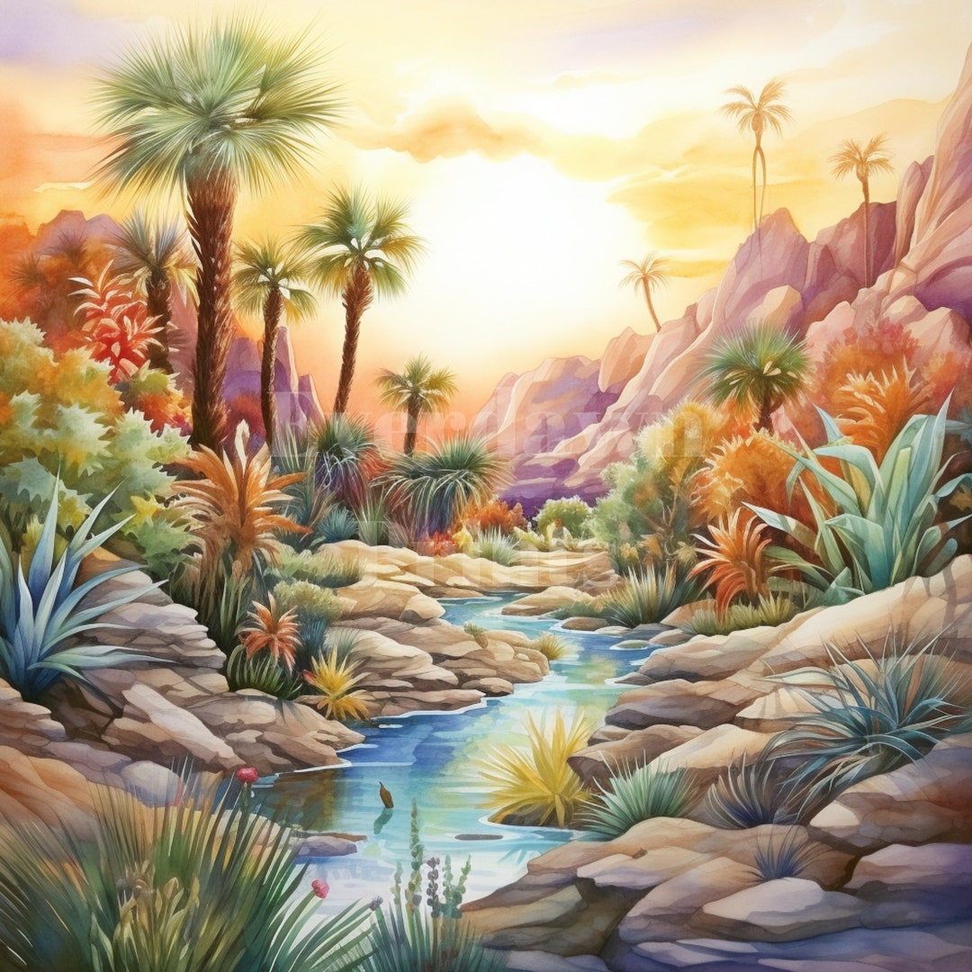 20 Watercolor Oasis Clipart, High Quality PNG, 300 Dpi, Clipart, Oasis ...