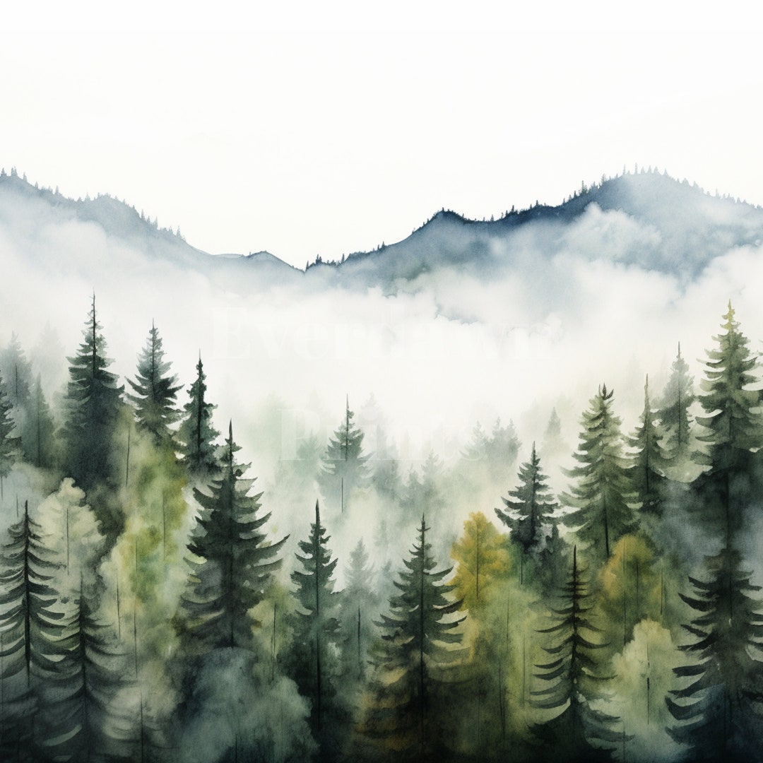 28 Watercolor Foggy Forest, Watercolor Forest Background, High Quality ...