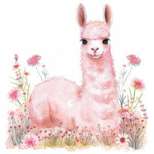 24 Cute Alpaca Clipart, Watercolor Animal Art, Flower Meadow ...