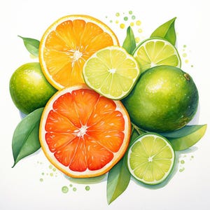 24 Watercolor Citrus Fruit Clipart, Transparent PNG Clipart Set, Fresh ...