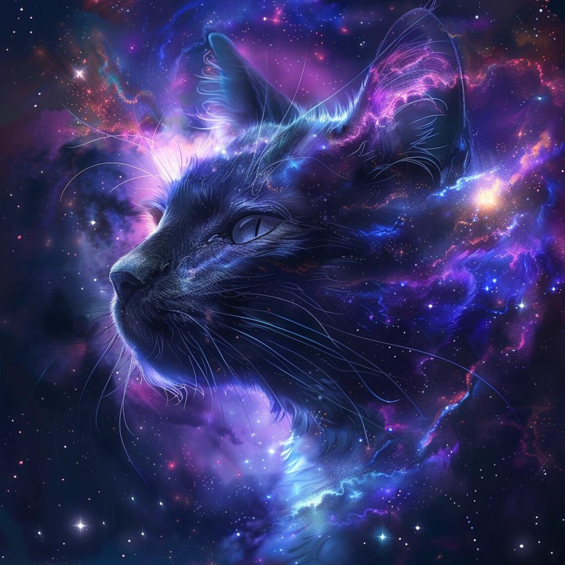 24 Cosmic Galaxy Cat Clipart, Mystical Space Cat Digital Art, Fantasy ...
