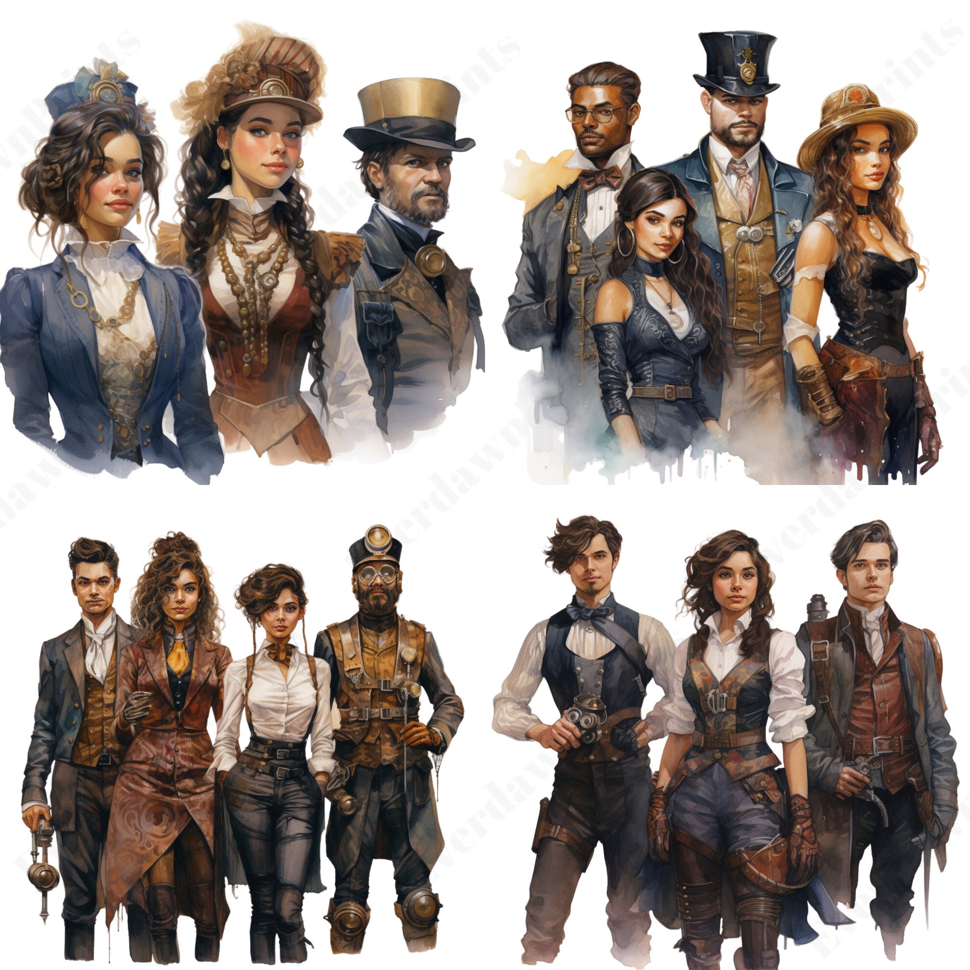 20 Watercolor Steampunk Characters Clipart, High Quality PNG ...