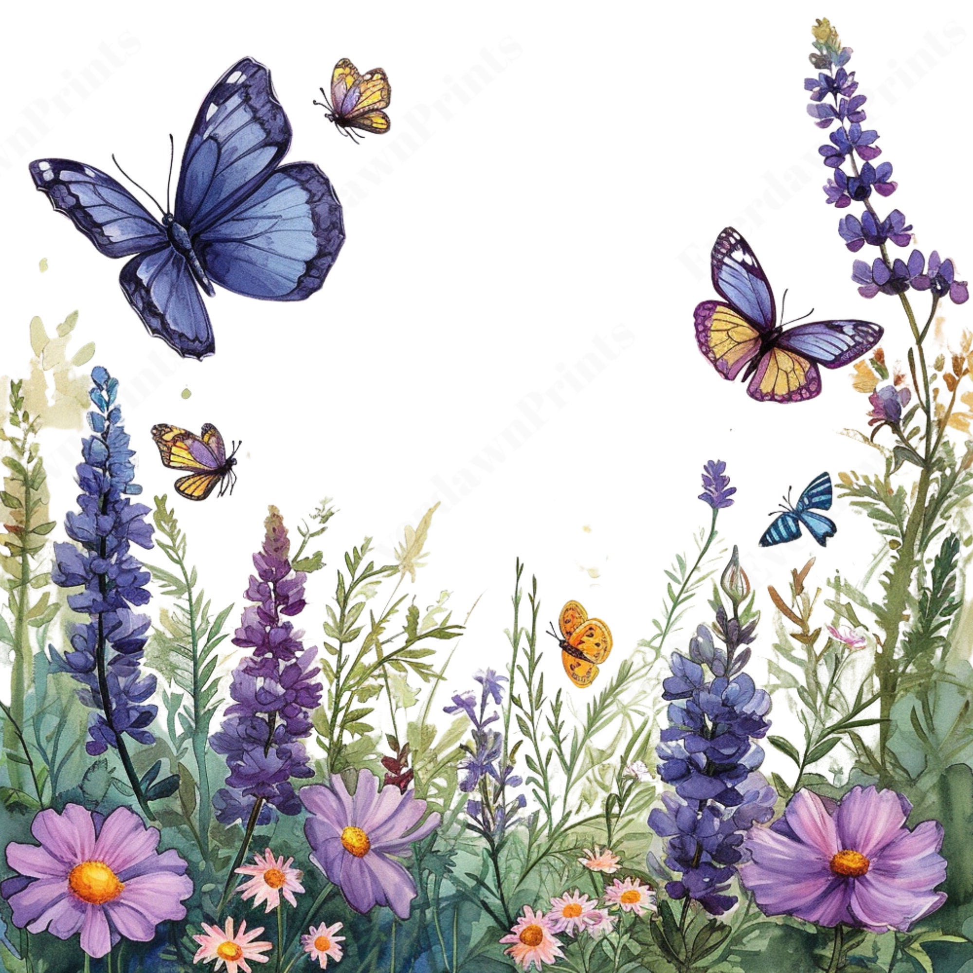 16 Watercolor Butterfly Garden Clipart, Floral Nature Artwork, Vibrant ...