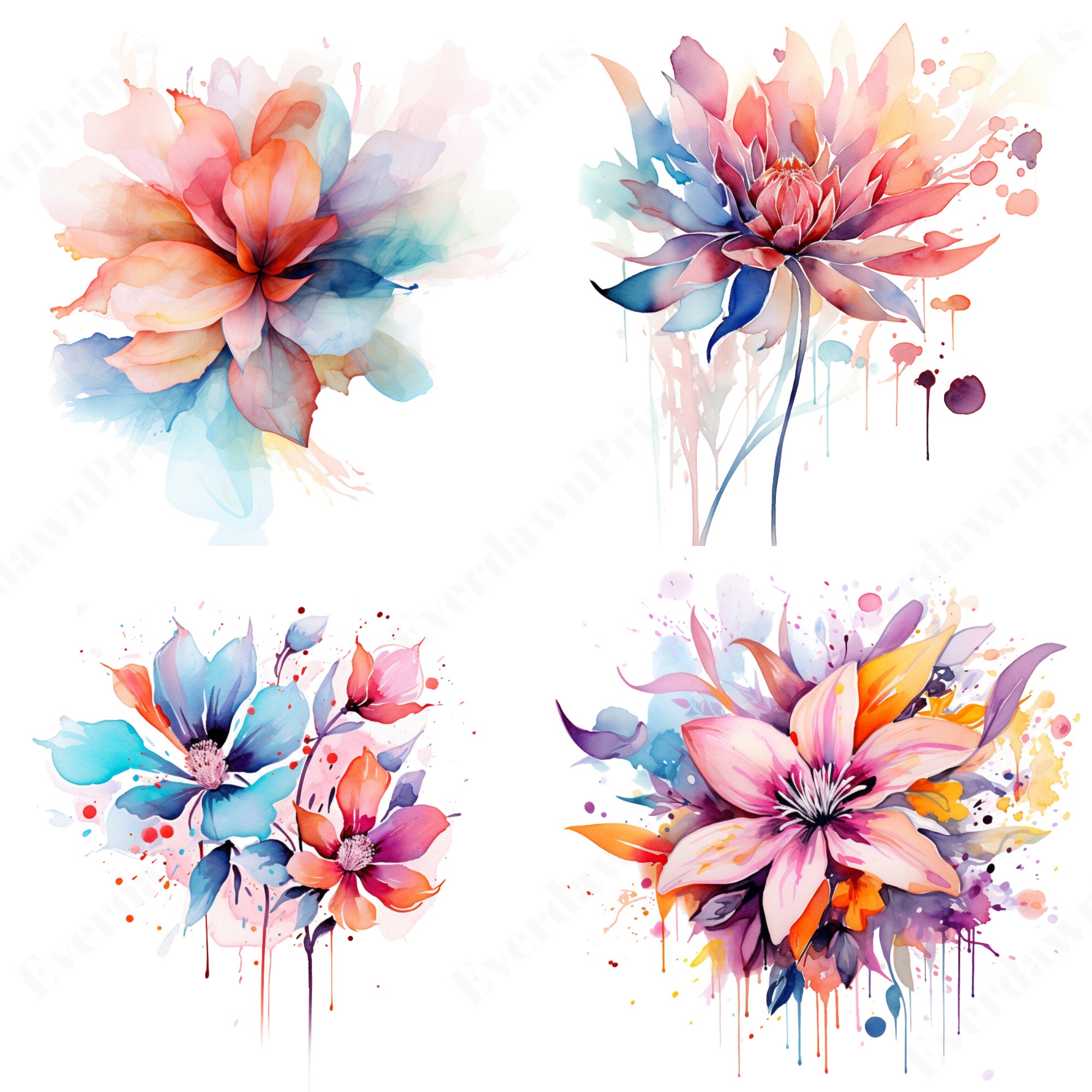 28 Watercolor Abstract Flowers Clipart, High Quality Transparent PNG ...