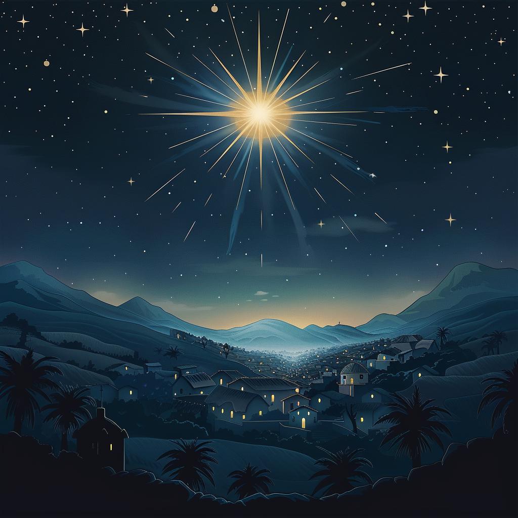 24 Starry Night Bethlehem Scene Clipart, Christmas Star Over City ...