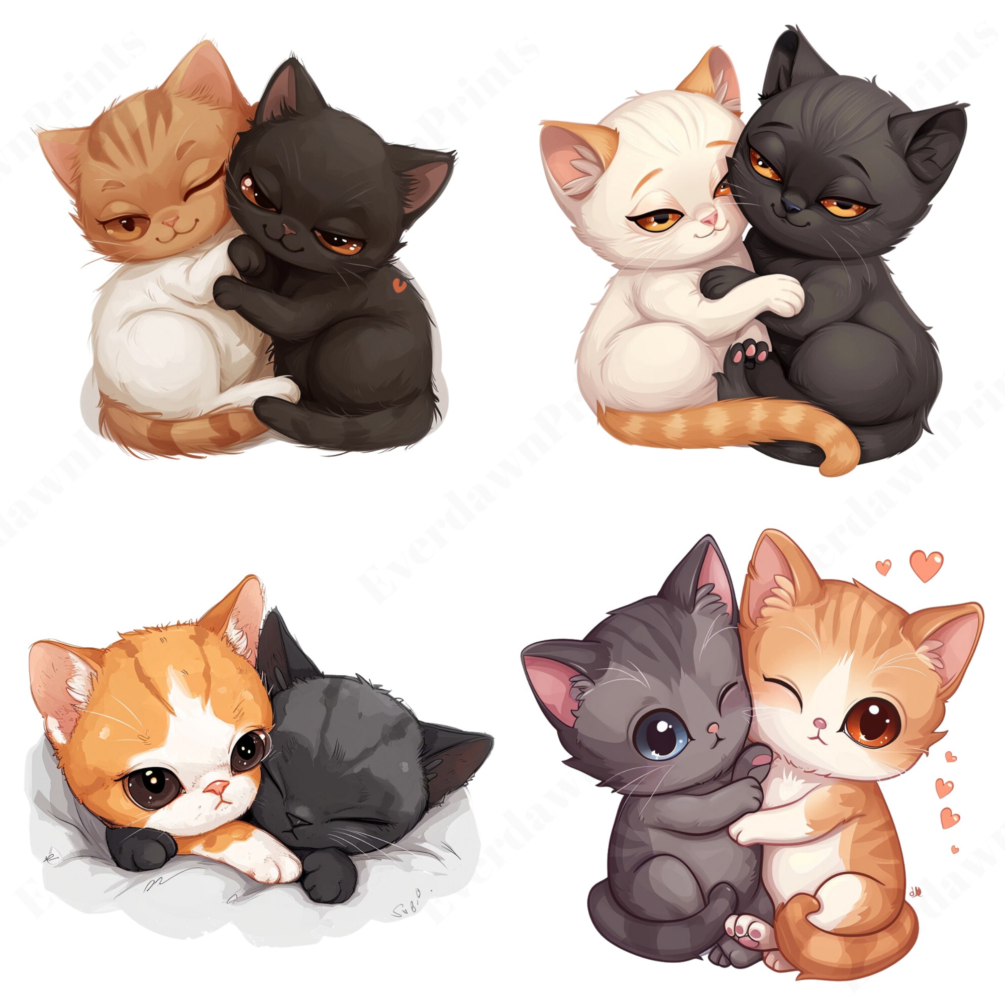 20 Two Cute Chibi Kitten Clipart, Transparent PNG Baby Shower Nursery ...