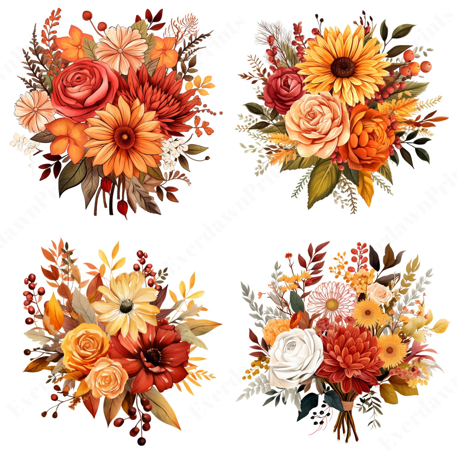 28 Autumn Floral Clipart, Autumn Bouquet, High Quality Transparent ...