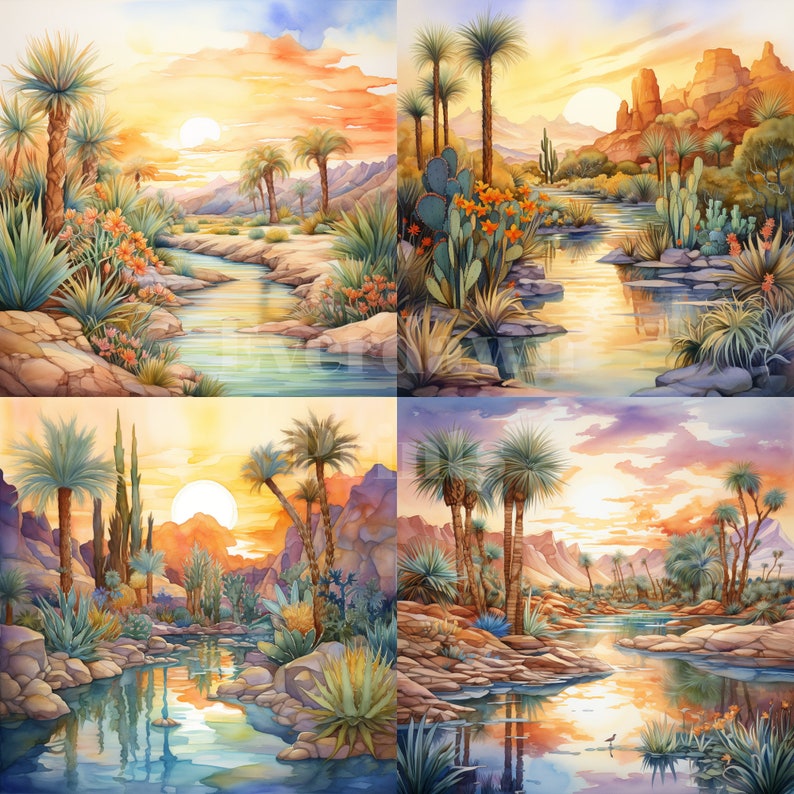 20 Watercolor Oasis Clipart, High Quality PNG, 300 Dpi, Clipart, Oasis ...